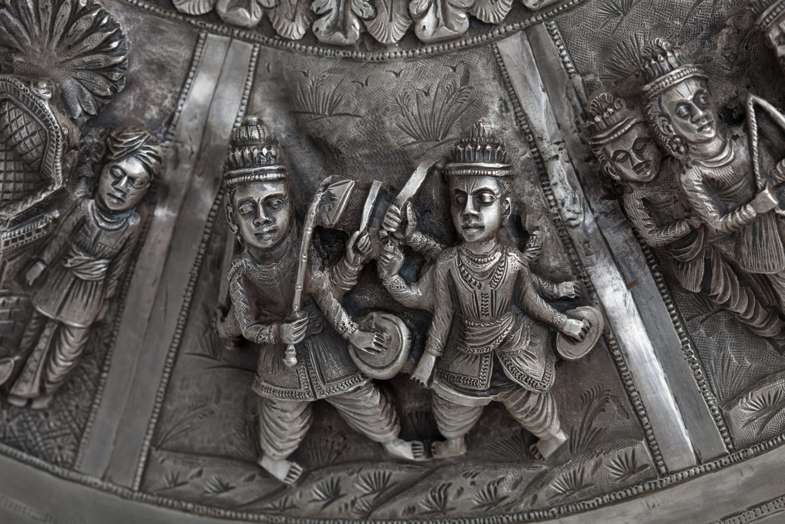 Hindu Indian Silver, A Monumental Repousse Silver Charger Decorated ...