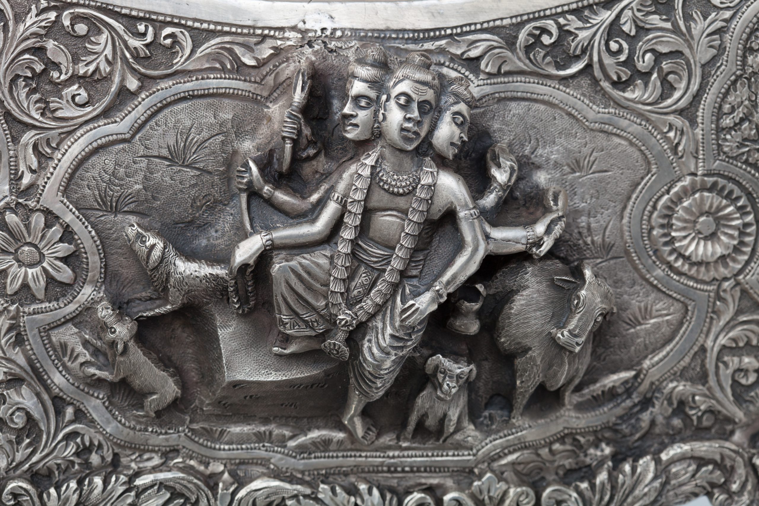Hindu Indian Silver, A Monumental Repousse Silver Charger Decorated ...