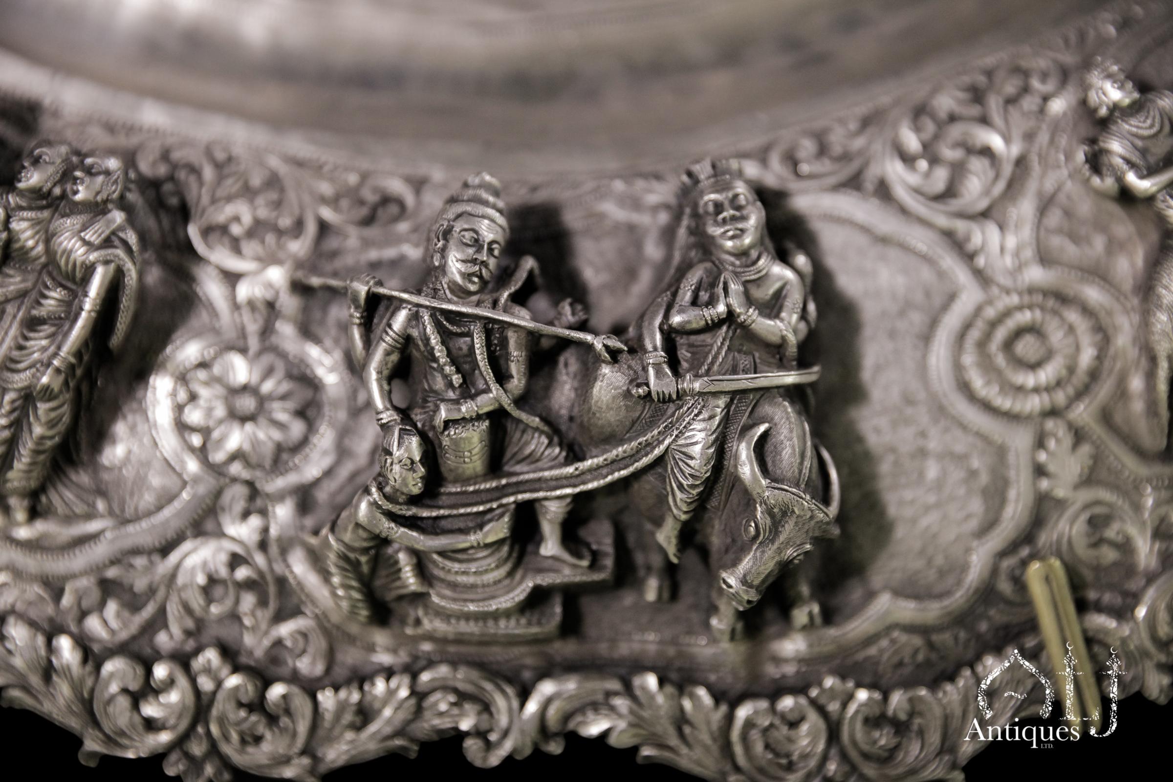 Hindu Indian Silver, A Monumental Repousse Silver Charger Decorated ...
