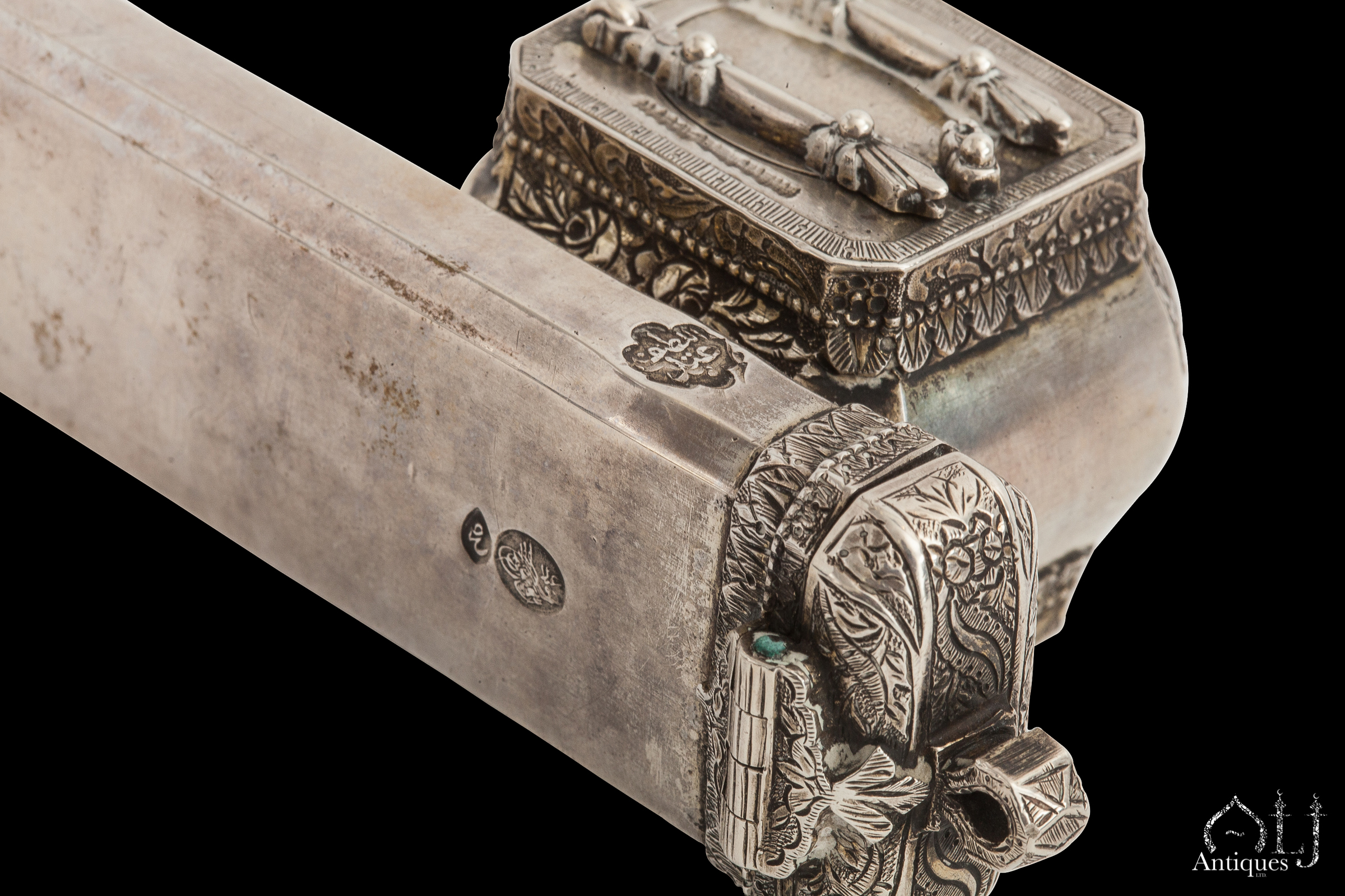 A Rare Ottoman Silver Pen case and Inkwell (Divit), Marked With The ...
