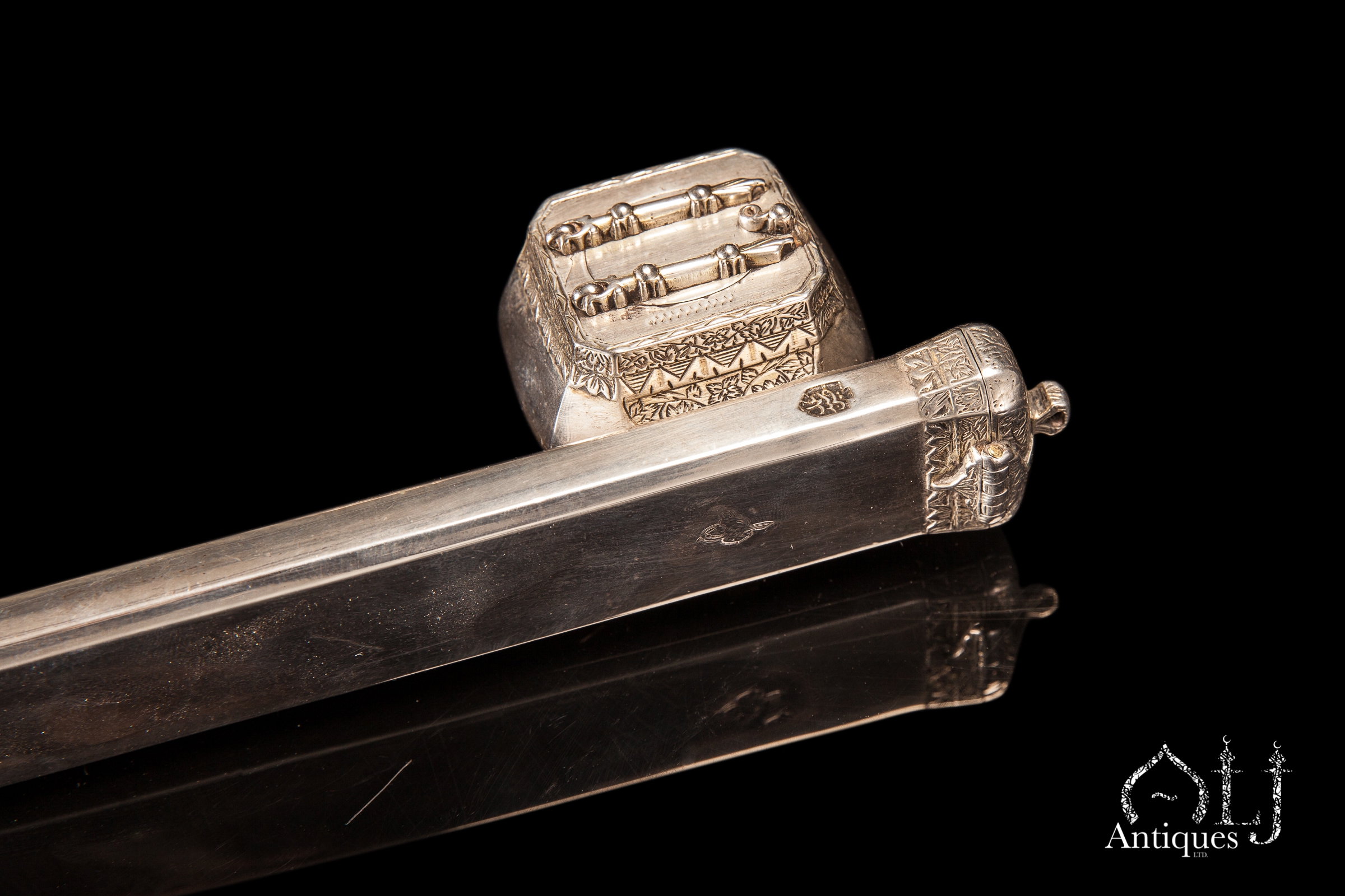 An Ottoman Silver Scribe’s Pen-Box And Ink-well (Divit), Marked In ...