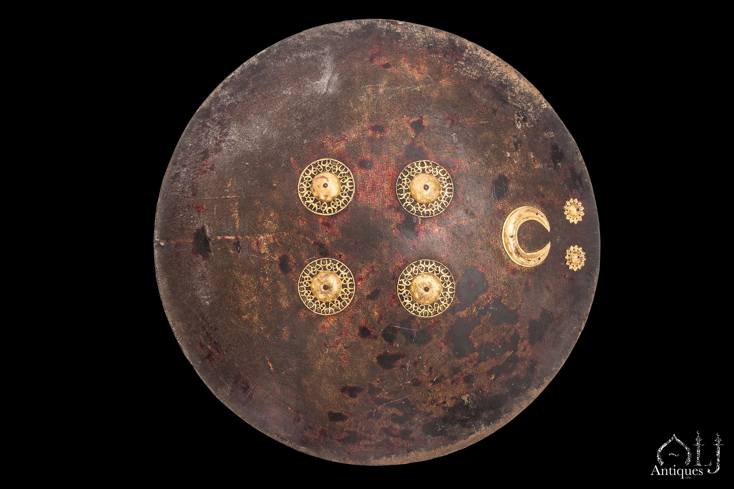 A Large Lacquered Leather Sikh Shield (Dhal), Decorated With Copper ...
