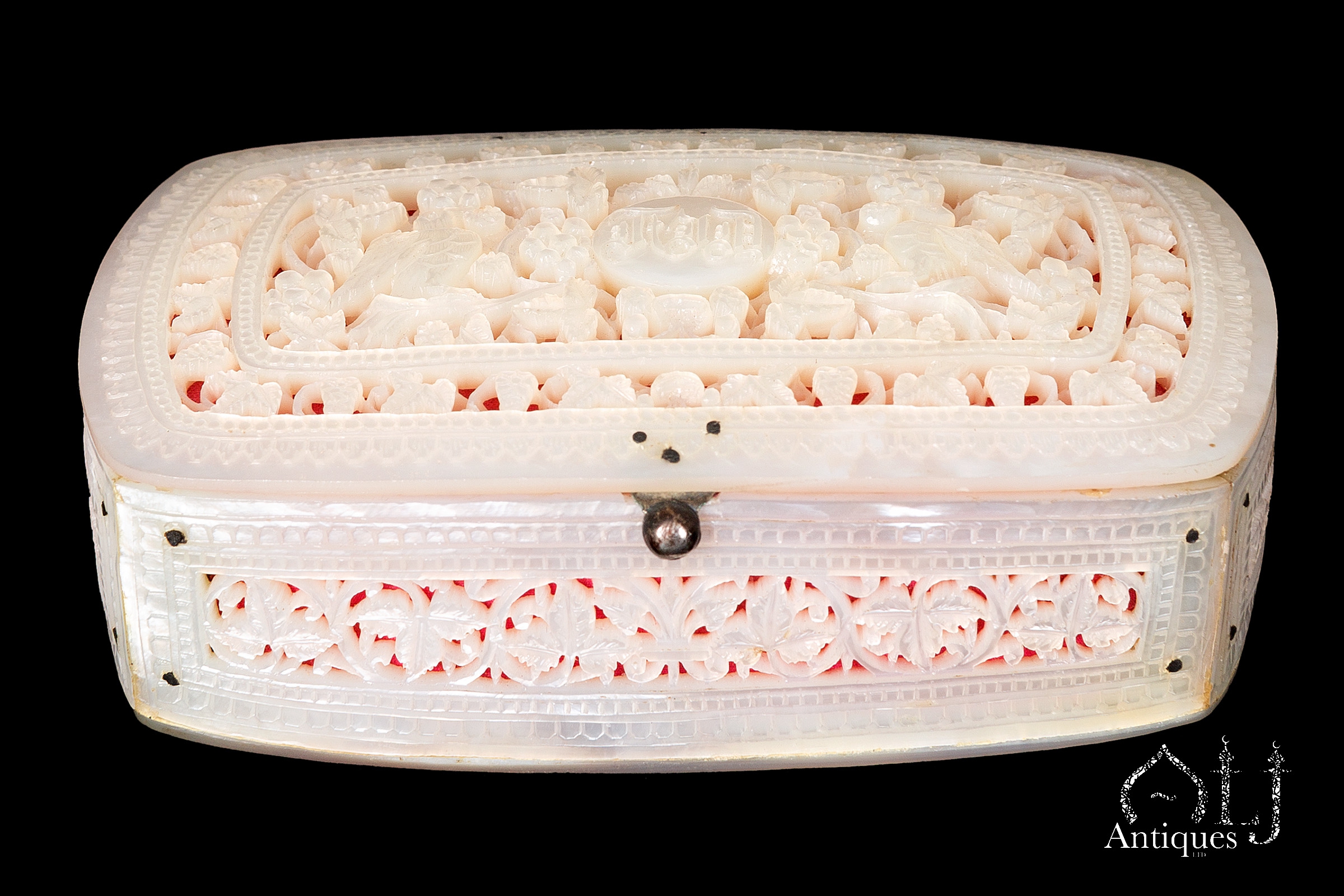 Jerusalem Snuff Box, A Fine Carved & Pierced Holy Land Mother-Of-Pearl ...