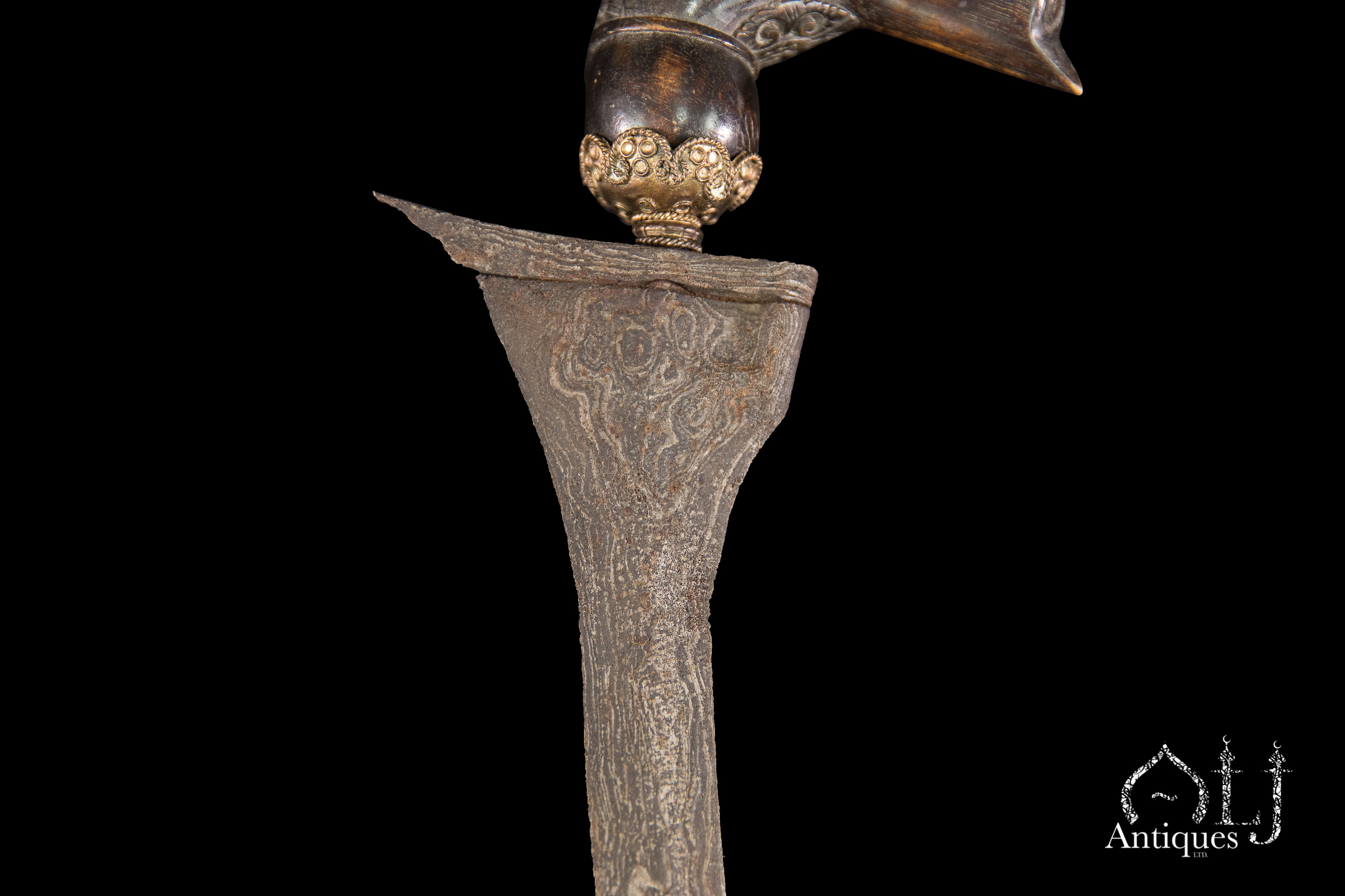 Malay Islamic Kris Dagger, A Fine Stylized Steel Blade With Carved Horn ...