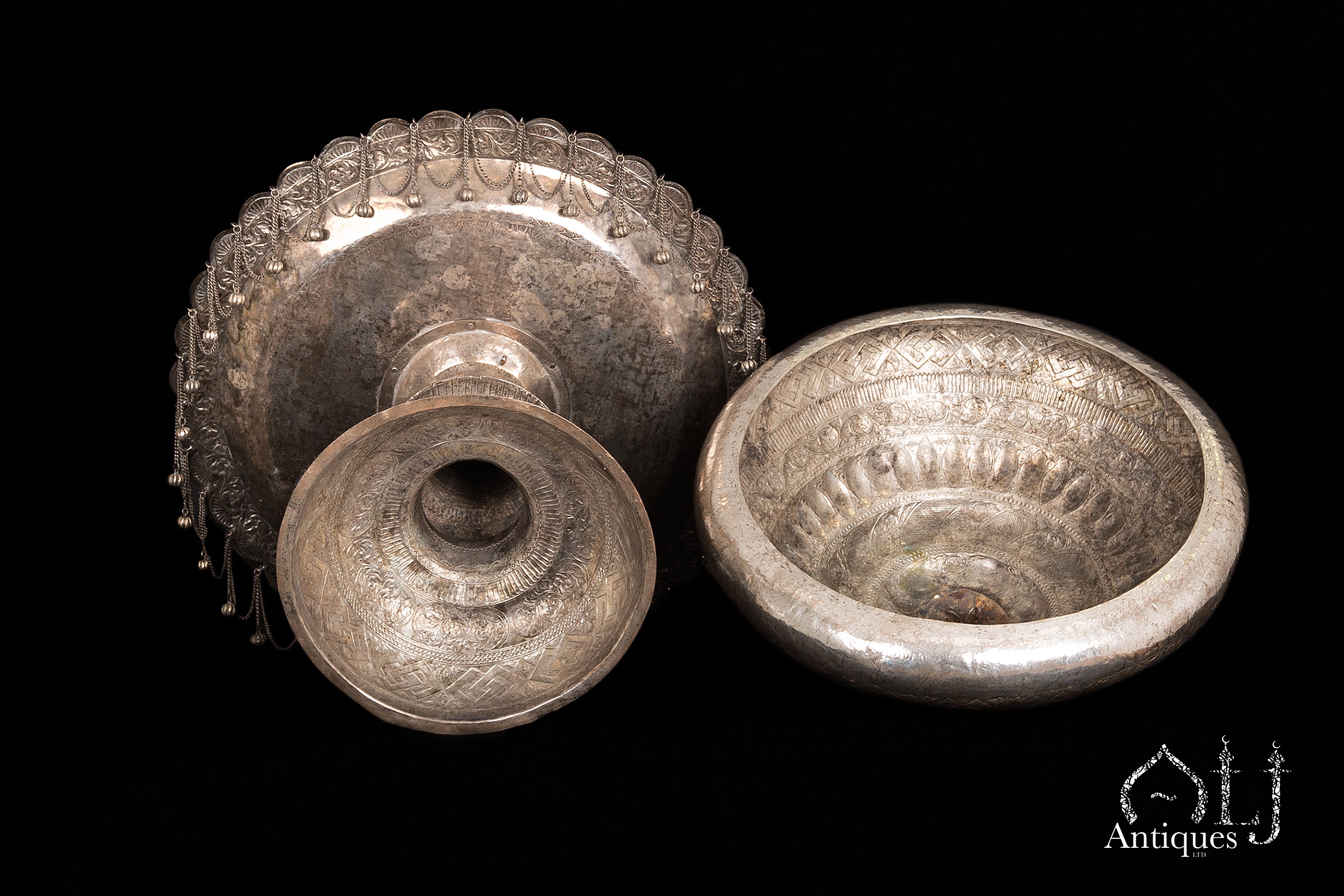 Malay Silver, A Rare And Complete Silver Alloy Stemmed Platter With A ...