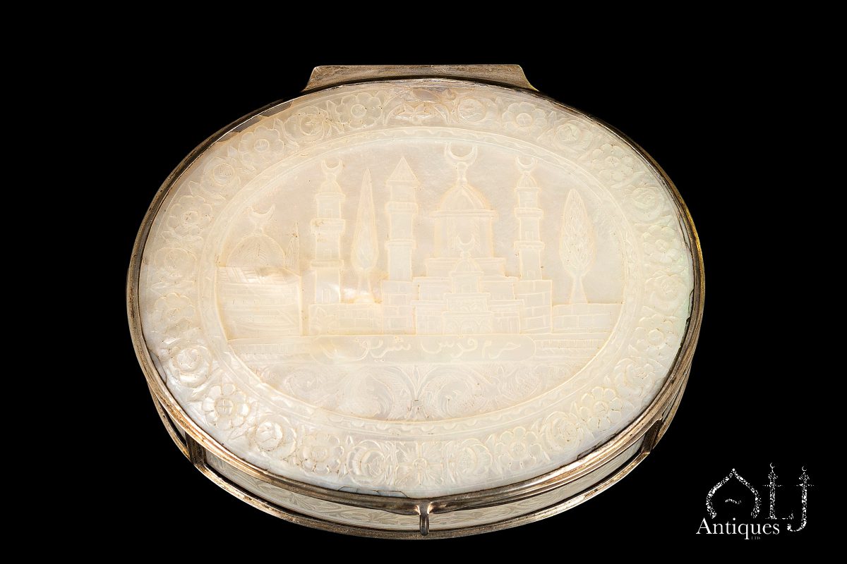 Jerusalem Snuff Box, A Fine & Rare Carved Holy Land Mother-Of-Pearl ...