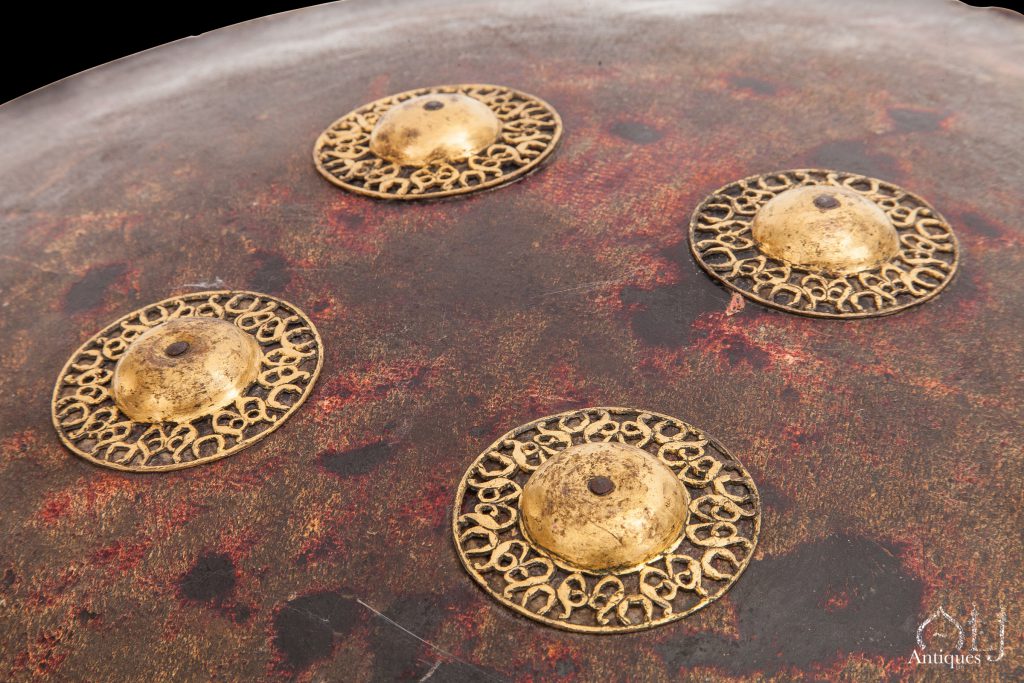 A Large Lacquered Leather Sikh Shield (Dhal), Decorated With Copper ...