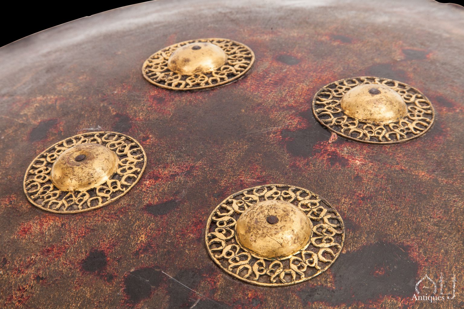 A Large Lacquered Leather Sikh Shield (Dhal), Decorated With Copper ...