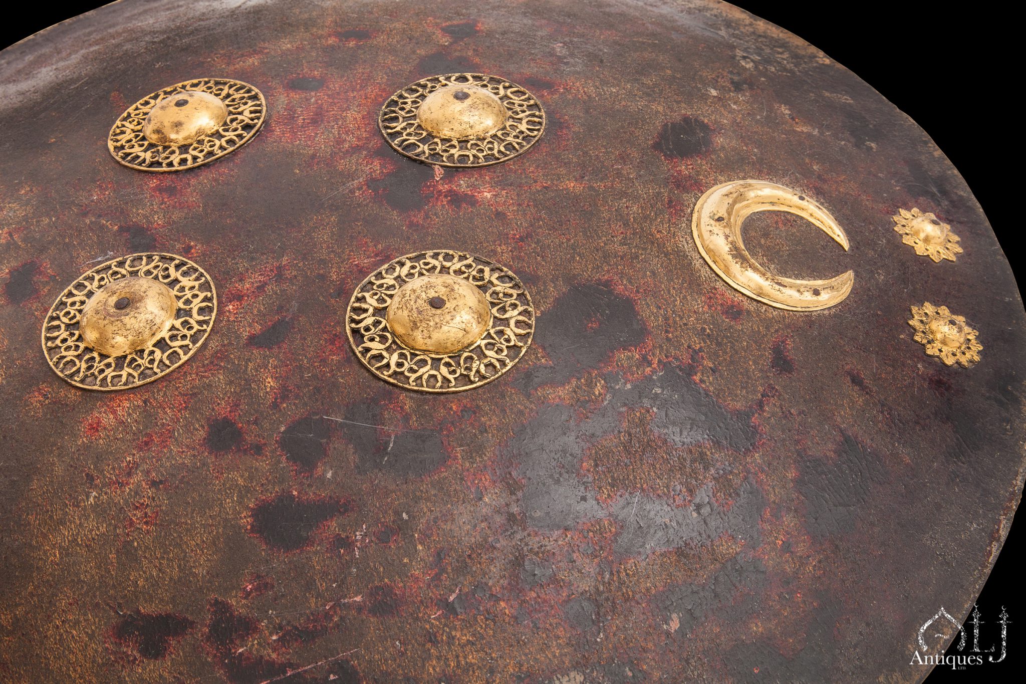 A Large Lacquered Leather Sikh Shield (Dhal), Decorated With Copper ...