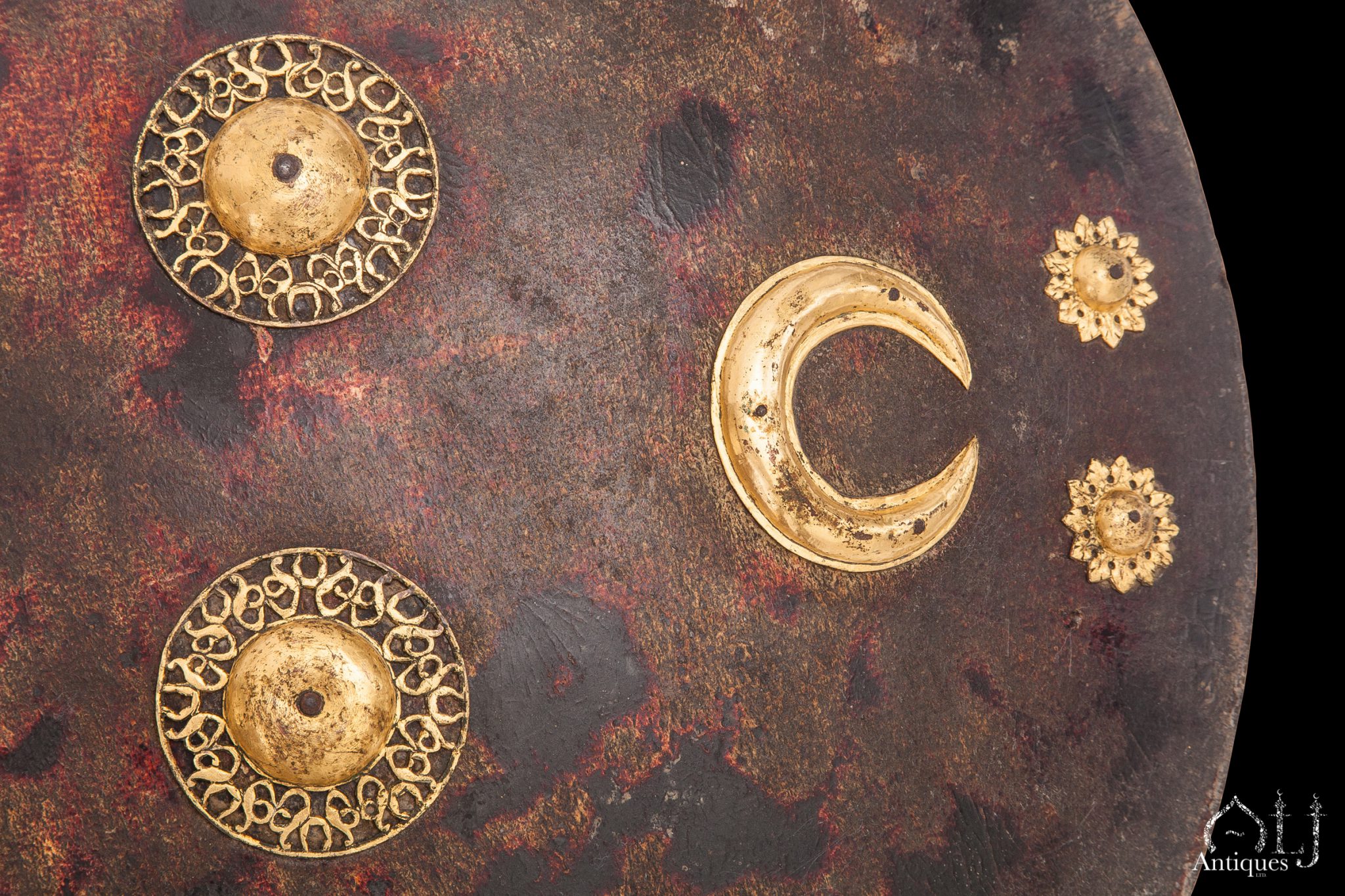 A Large Lacquered Leather Sikh Shield (Dhal), Decorated With Copper ...