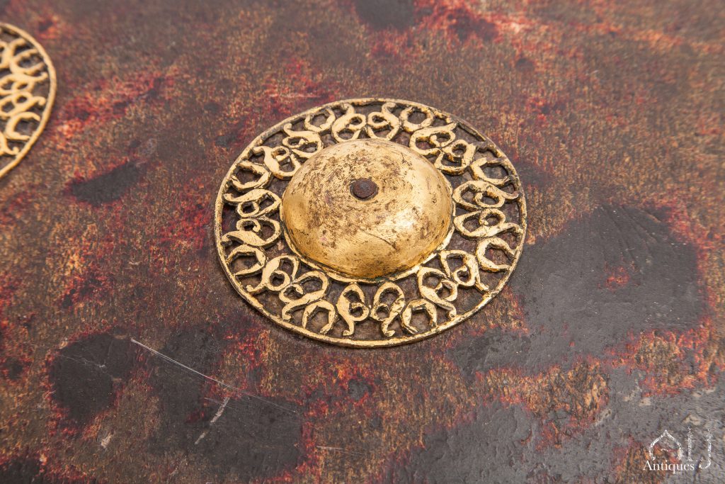 A Large Lacquered Leather Sikh Shield (Dhal), Decorated With Copper ...