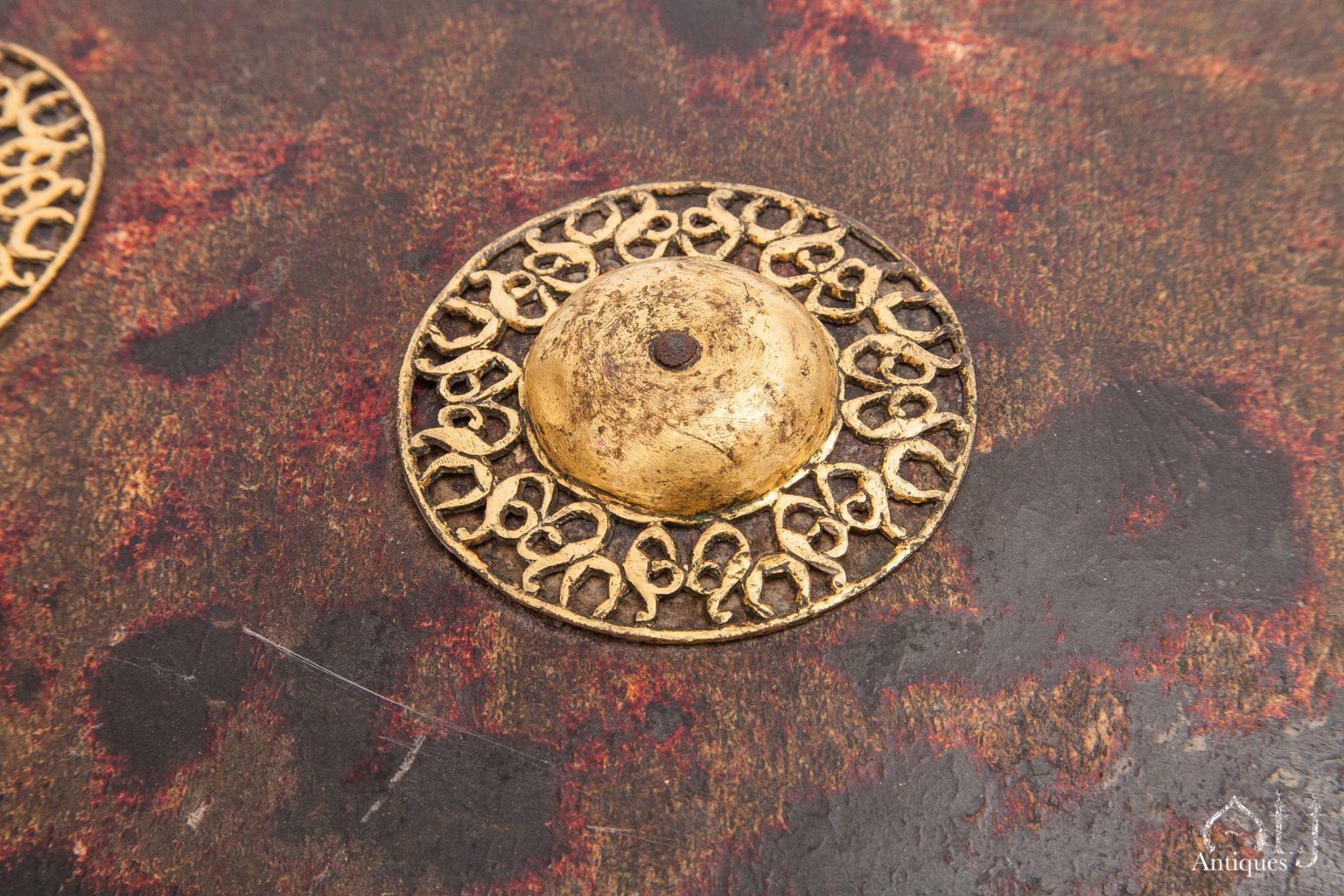 A Large Lacquered Leather Sikh Shield (Dhal), Decorated With Copper ...