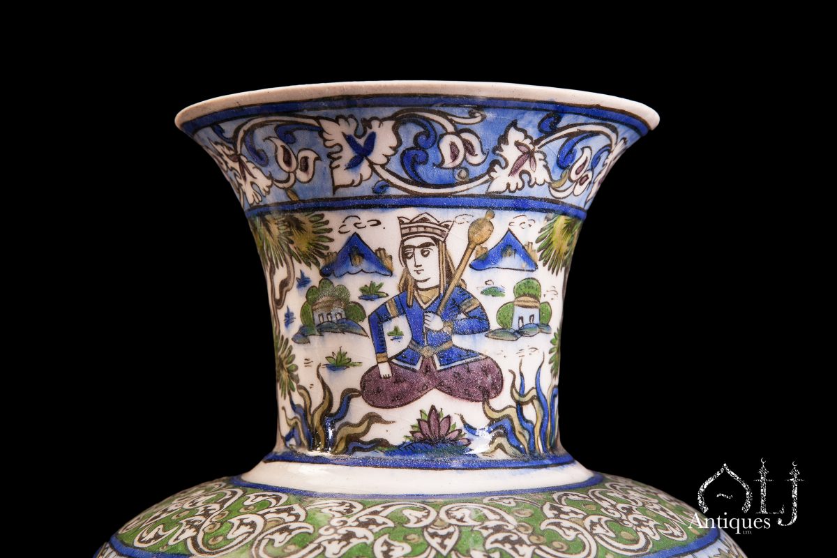 A Large Pair of Qajar Dynasty Underglaze Polychrome Painted Fritware ...