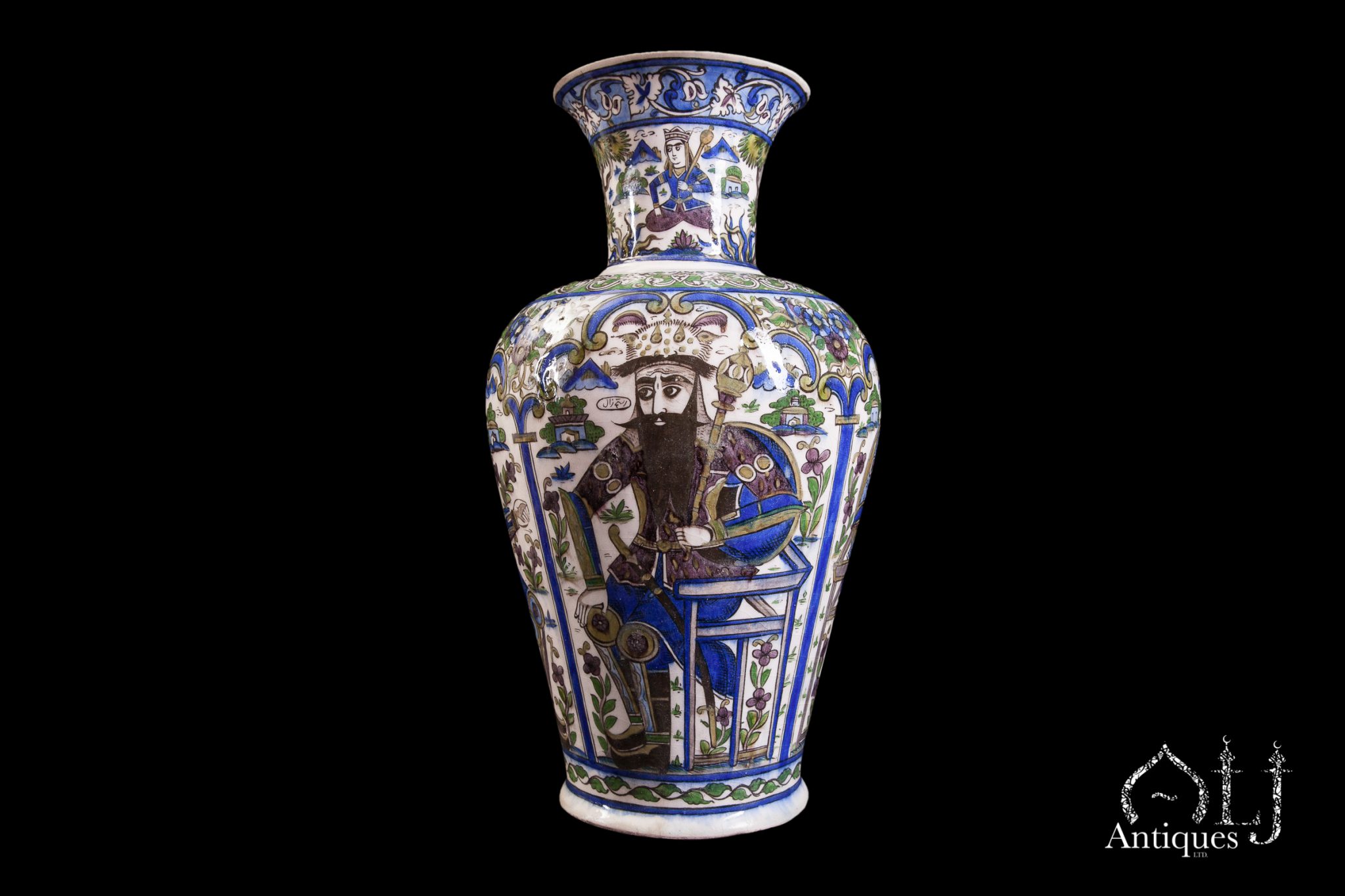 A Large Pair of Qajar Dynasty Underglaze Polychrome Painted Fritware ...