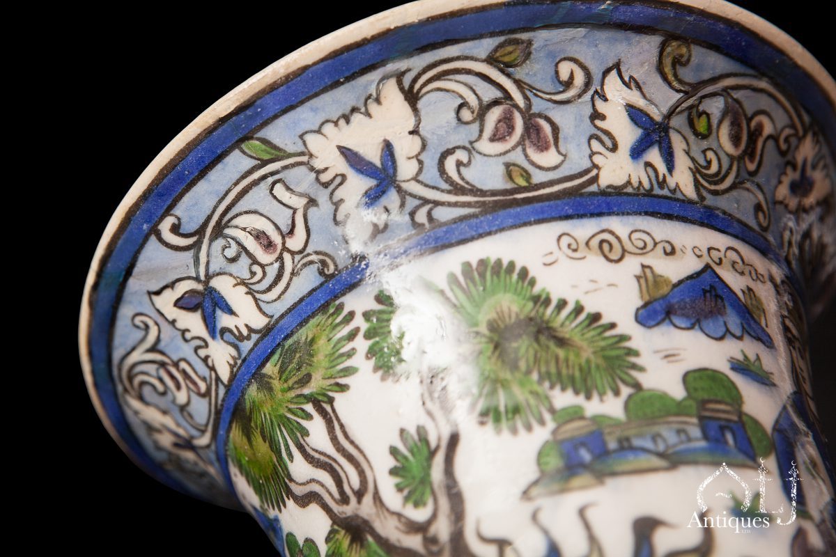 A Large Pair of Qajar Dynasty Underglaze Polychrome Painted Fritware ...