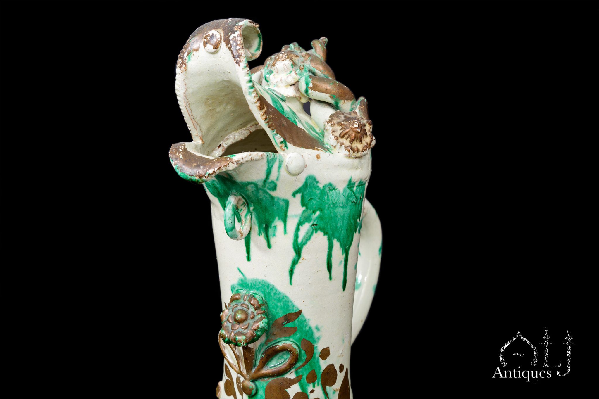 A Monumental Close pair of Canakkale Ceramic Ewers, Each Jug’s Top is ...