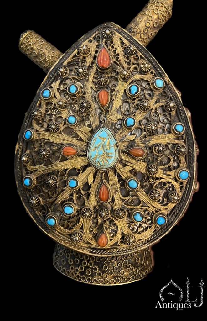 An Ottoman Parcel-Gilt Silver Gun Powder Flask Holder Mounted with Fine ...