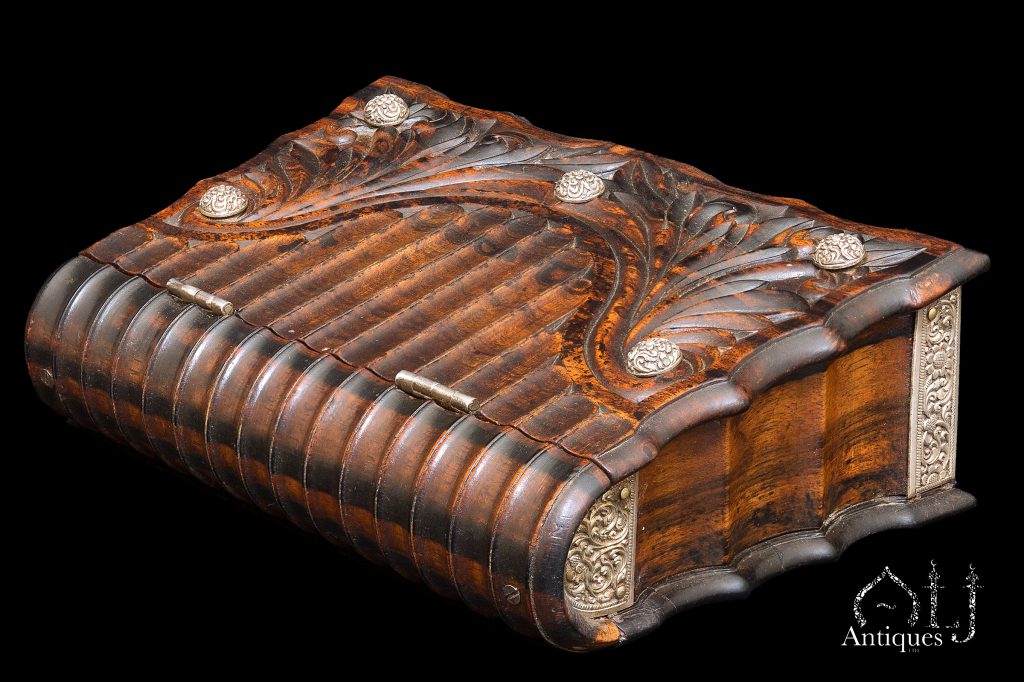 A Macassar Ebony Book Shaped Bible Box Fitted With Silver Mounts For ...
