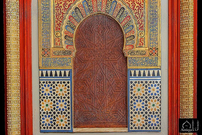 A Set of Two Large Framed Architectural Gilt and Polychromed Moulded ...